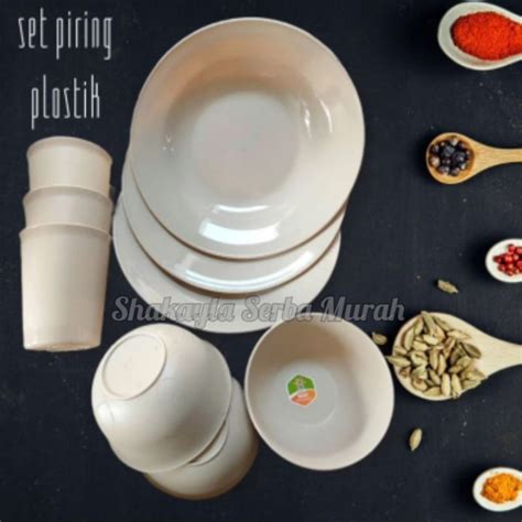 Jual 1 Paket Set Piring Mangkok Gelas 9in1 Paket Hemat Piring