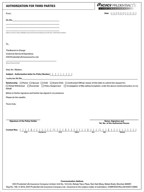 Authorization Letter Format For Third Parties Pdf