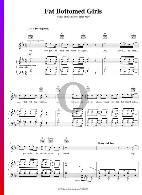 Fat Bottomed Girls Queen Piano Sheet Music Oktav
