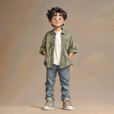 15 Year Old Brown Skin Boy Wearing The Green Shirt With Jeans Full