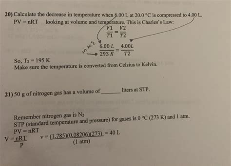 Solved 20 Calculate The Decrease In Temperature When 600 L