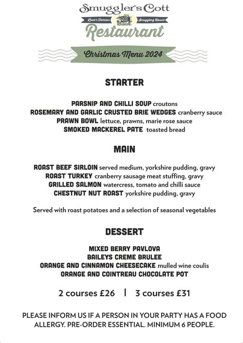 Festive Menu At The Smugglers Cott East Looe Welcome To Looe And Polperro