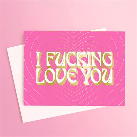 I Fucking Love You Radiating Hearts Card Gold Foil Magenta