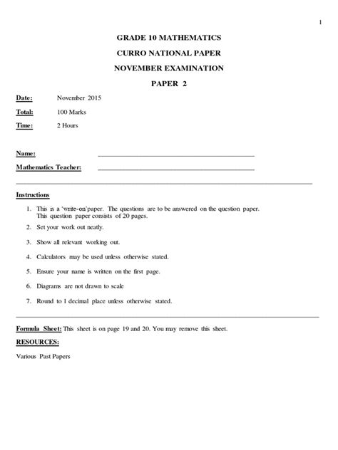 Maths Gr10 Paper2 Exam Pdf Area Rapunzel