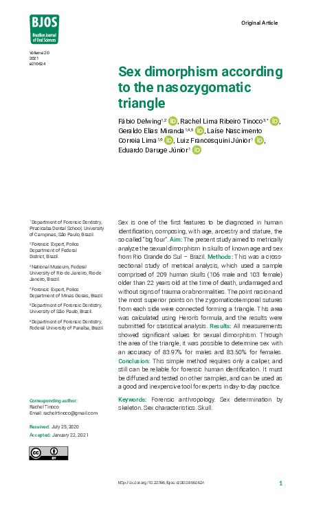 Pdf Sex Dimorphism According To The Nasozygomatic Triangle