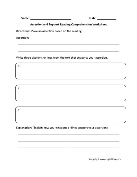 Assertion And Support Reading Comprehension Worksheet Text Evidence