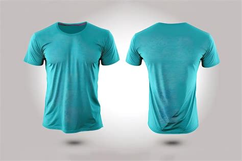 Photo Realistic Male Cyan Color Tshirts With Copy Space Front And Back