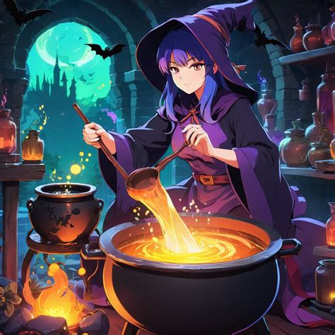 A Witch Brewing Potions In A Candle Lit Cottage Prompts Stable