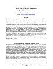 Risk Breakdown Structure Pdf THE RISK BREAKDOWN STRUCTURE RBS AS AN AID TO EFFECTIVE RISK