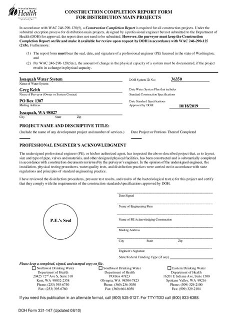 Fillable Online Construction Completion Report Form For Fax Email