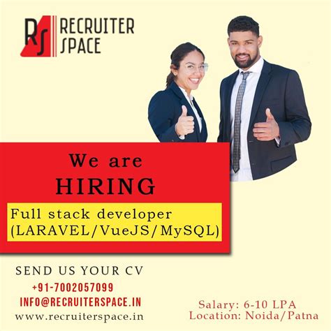 We Are Looking For Full Stack Developer Laravelvuejsmysql Fulltime Recruiter Space