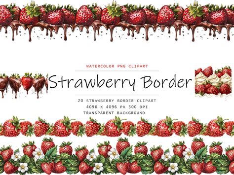 Watercolor Strawberry Borders Clipart 20 Png Strawberry Borders Clip