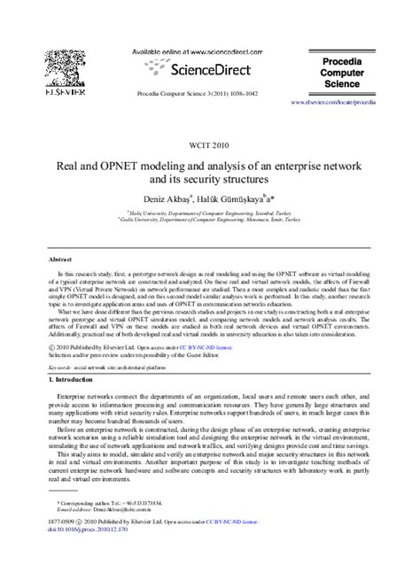 Pdf Real And Opnet Modeling And Analysis Of An Enterprise Network And Its Security Structures