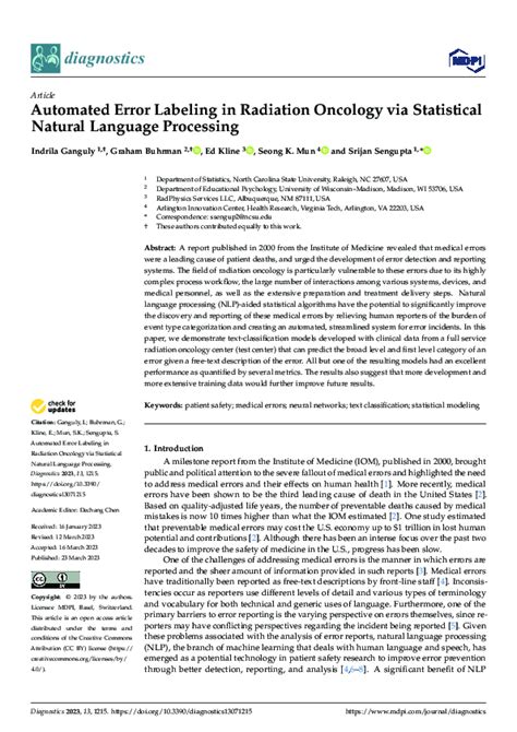 Pdf Automated Error Labeling In Radiation Oncology Via Statistical Natural Language Processing