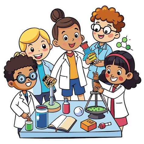 Un Dibujo De Niños Con Una Bata De Laboratorio Vector Premium