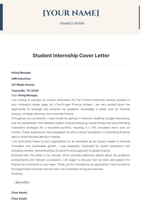 Free Student Internship Cover Letter Template To Edit Online