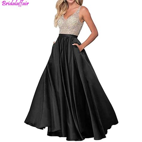 2019 Sex Dress Elegant A Line Long Prom Dresses Double V Neck Beaded