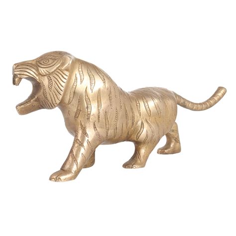 Brass Roaring Tiger Statue In Indian Art
