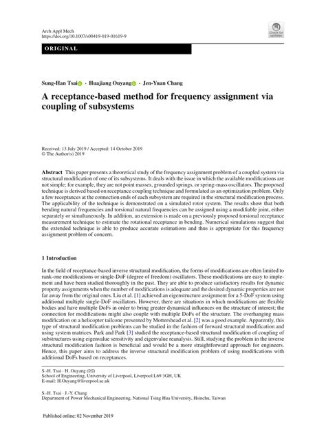 Pdf A Receptance Based Method For Frequency Assignment Via Coupling Of Subsystems