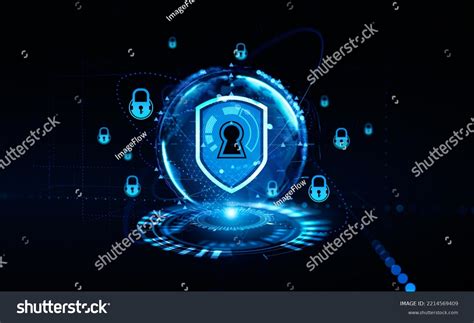 Digital Cybersecurity Hud Hologram Glowing Shield Stock Illustration