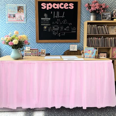 Tioncy 6 Ft X 30 In Pink Tulle Teacher Table Skirt Pink Tulle Desk