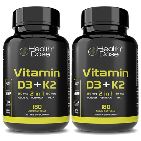 2 Pack Health Dose Vitamin D3 K2 10000 Iu With K2 Mk 7 With D3