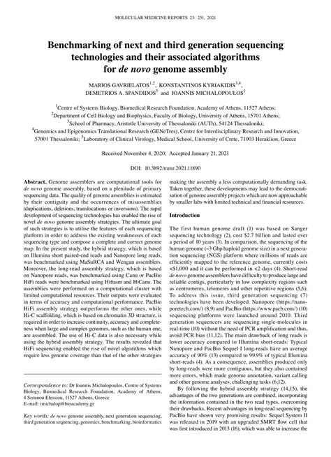 Pdf Benchmarking Of Next And Third Generation Sequencing Technologies And Their Associated