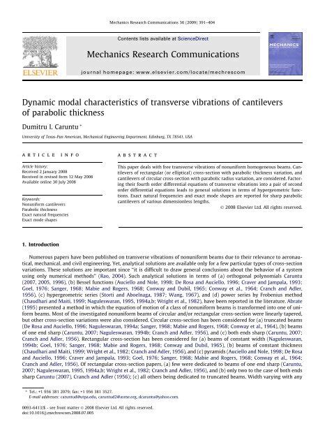 Dynamic Modal Characteristics Of Transverse Vibrations Of Cantilevers