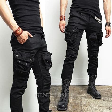 Fitted Punk Style Cargo Pants With Belt Loops Biker Cargo Pants