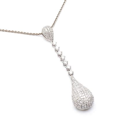 18 Karat White Gold And Pavé Diamond Tear Drop Pendant Van Rijk Estate