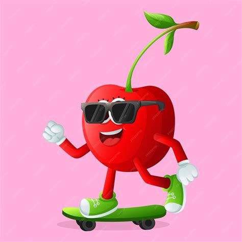 Premium Vector Cute Cherry Character Skateboarding
