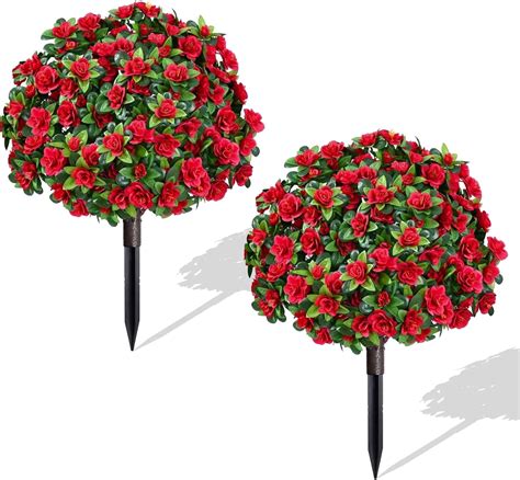 Yastouay 2 Pack Artificial Flowers Topiary With Ground Spikes Fake