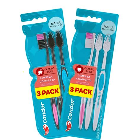 Escova Dental Classic Flex Macia Pack Com 3 Condor Cerdas Especiais