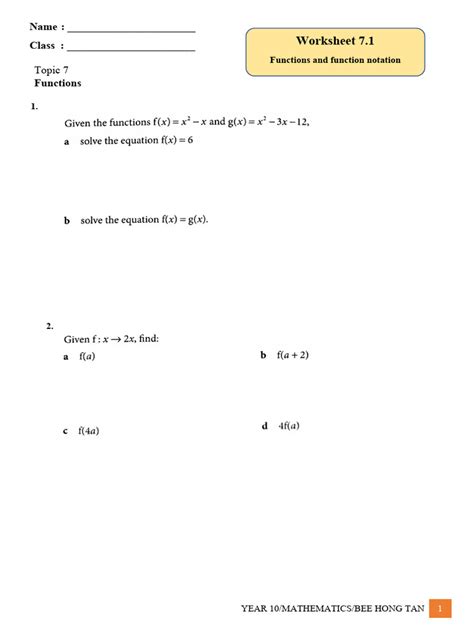 Worksheet 7 1 Functions And Function Notation Pdf