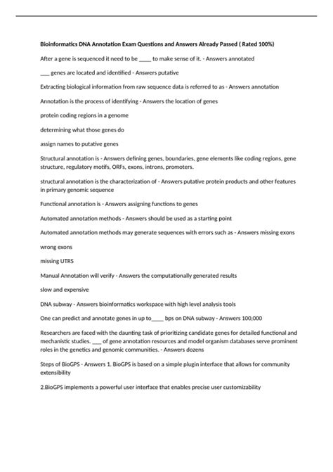 Bioinformatics Dna Annotation Exam Questions And Answers Already Passed