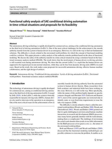 Pdf Functional Safety Analysis Of Sae Conditional Driving Automation In Time Critical