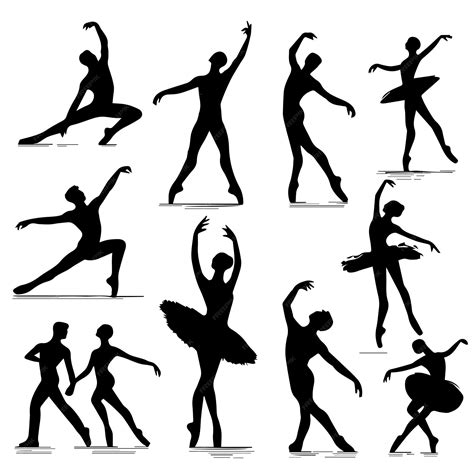 Set Of People Doing Ballet With A Simple Silhouette Style Premium Ai