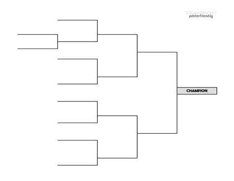 Printable 9 Team Bracket For Single Elimination Sports Tournaments