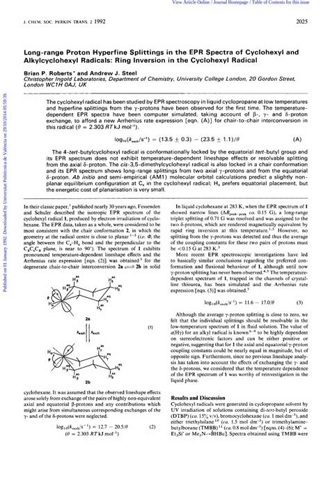 Pdf Long Range Proton Hyperfine Splittings In The Epr Spectra Of Cyclohexyl And