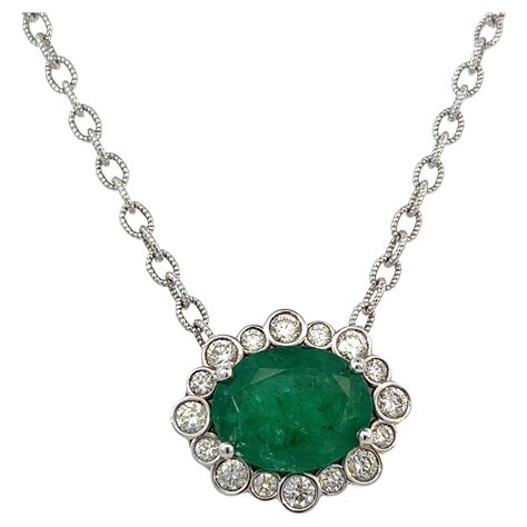 Natural Emerald Diamond Pendant With Chain 18 14k Wg 642 Tcw Certified For Sale At 1stdibs