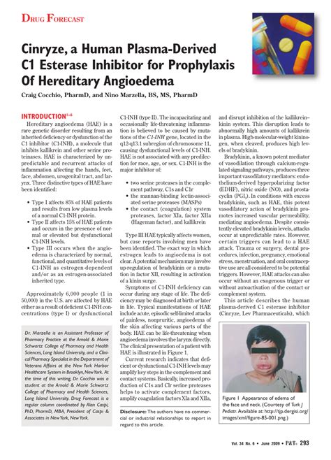 Pdf Cinryze A Human Plasma Derived C1 Esterase Inhibitor For Prophylaxis Of Hereditary Angioedema