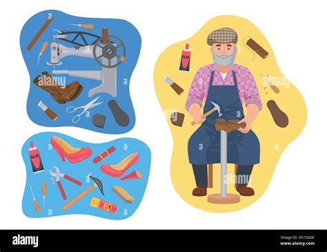 Shoes Repairing Service Flat Compositions Set With Isolated Icons Of