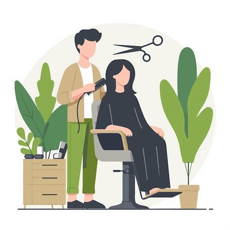 Vector De Uma Mulher Raspando O Cabelo Em Um Estilo De Design Plano