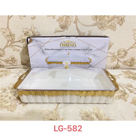Jual Deluxe Rectangular Cake Plate Linning Gold With Lidtempat Penyimanan Kue Lapisan Emas