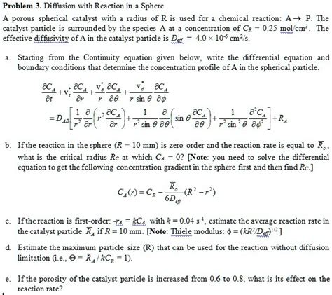 Problem 3 Diffusion With Reaction In A Sphere Problem 3diffusion With