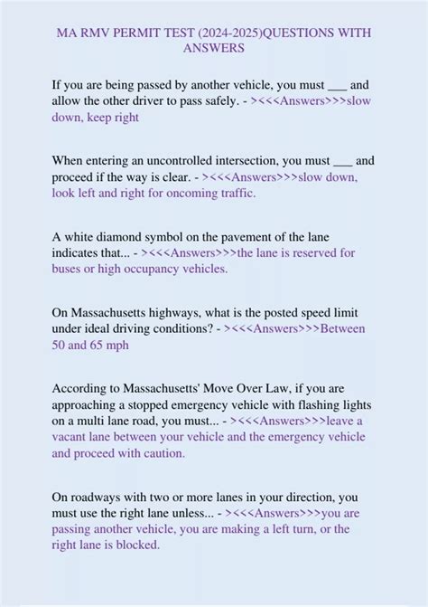Ma Rmv Permit Test Questions With Answers Ma Rmv Permit Stuvia Us