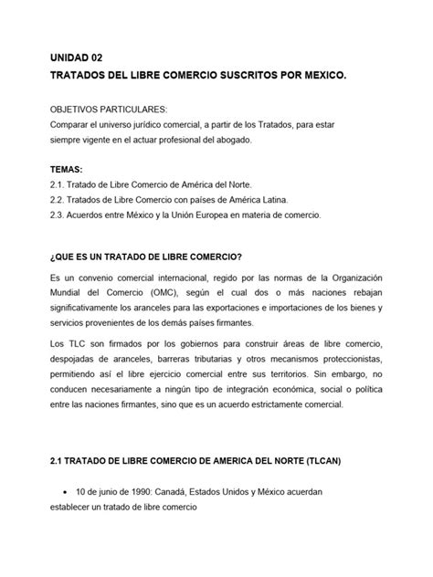Unidad 2 Tratados De Libre Comercio Pdf Tratado De Libre Comercio