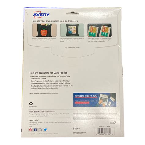 Avery Heat Transfer Paper For Dark Fabrics 85 X 11 Inkjet Printer