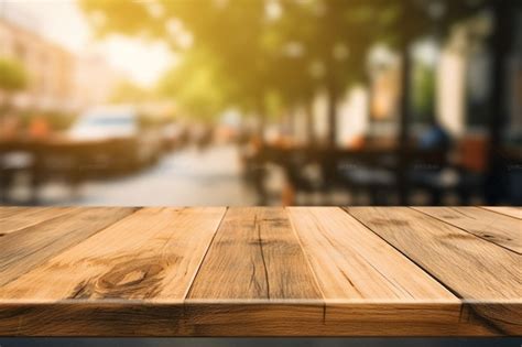 Premium Ai Image A Wooden Table With A Blurred Background
