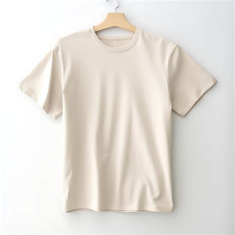 A Plain Crew Neck Cream T Shirt Against A Clean White Background